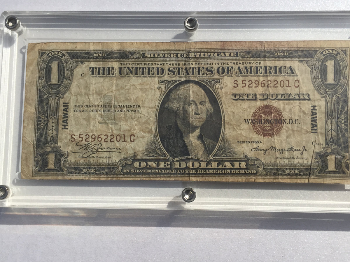 One Dollar Hawaii Overprint Note with Display – Coins Currency and More